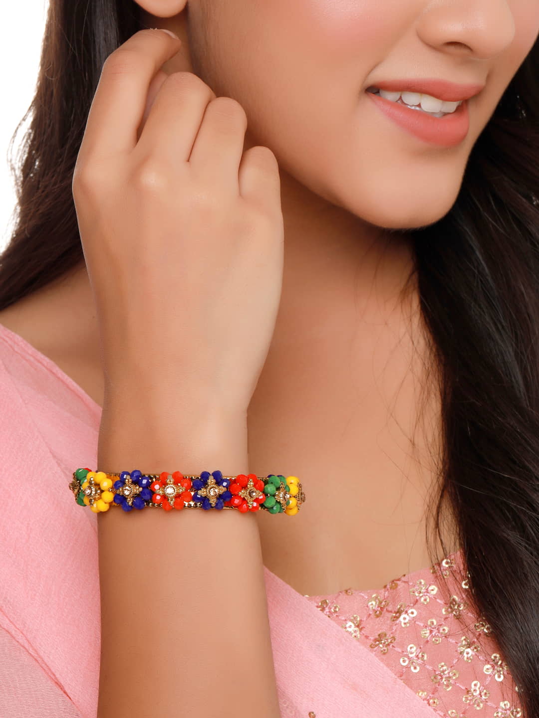 Colorful Floral Shape Gold Plated Bangles Set of 2