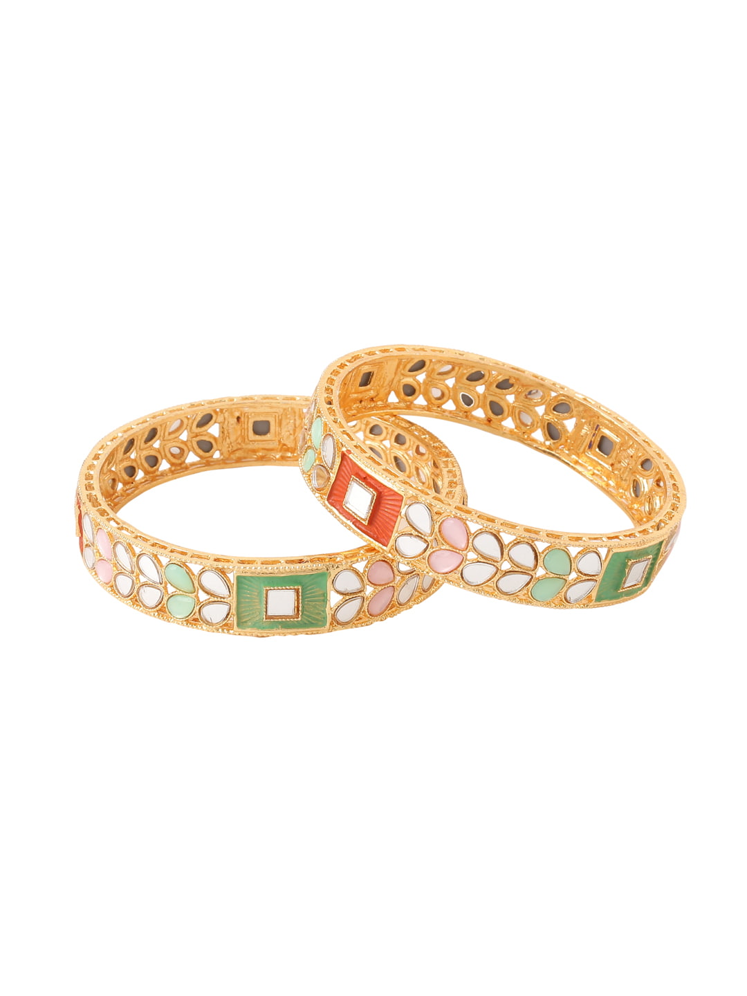 Gold plated Mirror Work Bangle Set of 2 for Women